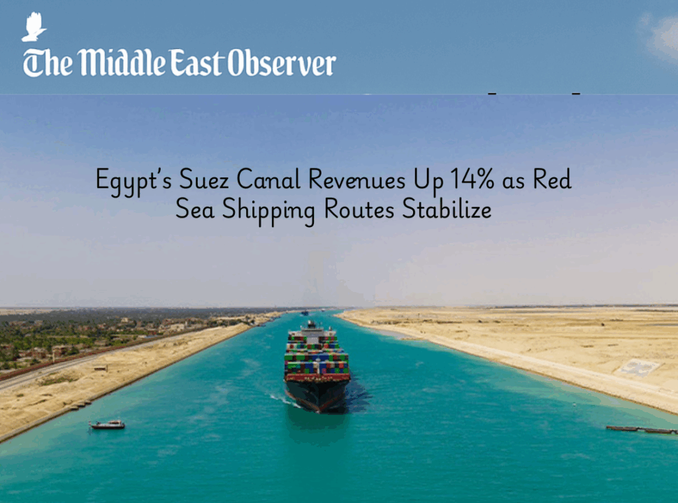 Egypt’s Suez Canal Revenues Up 14% as Red Sea Shipping Routes Stabilize ...
